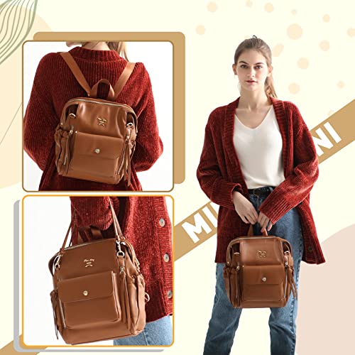 miss fong Small Diaper Bag, Mini Diaper Bag Dackpack Leather Diaper Bag Backpack with 12 Diaper Bag Organizer, Insulated Pocket, 2 Insulated Pockets (Brown)