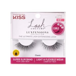 kiss lash couture luxtension false eyelashes, strip 03 classic', 14 mm, includes 1 pair, contact lens friendly, easy to apply, reusable strip lashes