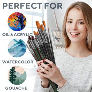 40 Pieces Professional Artist Paint Brush Set with Storage Case - Includes Round and Flat Art Brushes with Hog, Pony, Nylon Hair Bristles - Perfect for Acrylics, Watercolor, Gouache, Oil and Fabric