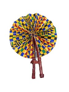 shophaven african fan 17, ankara print fan, ankara handheld fan, afrocentric foldable fan, african kente print fan