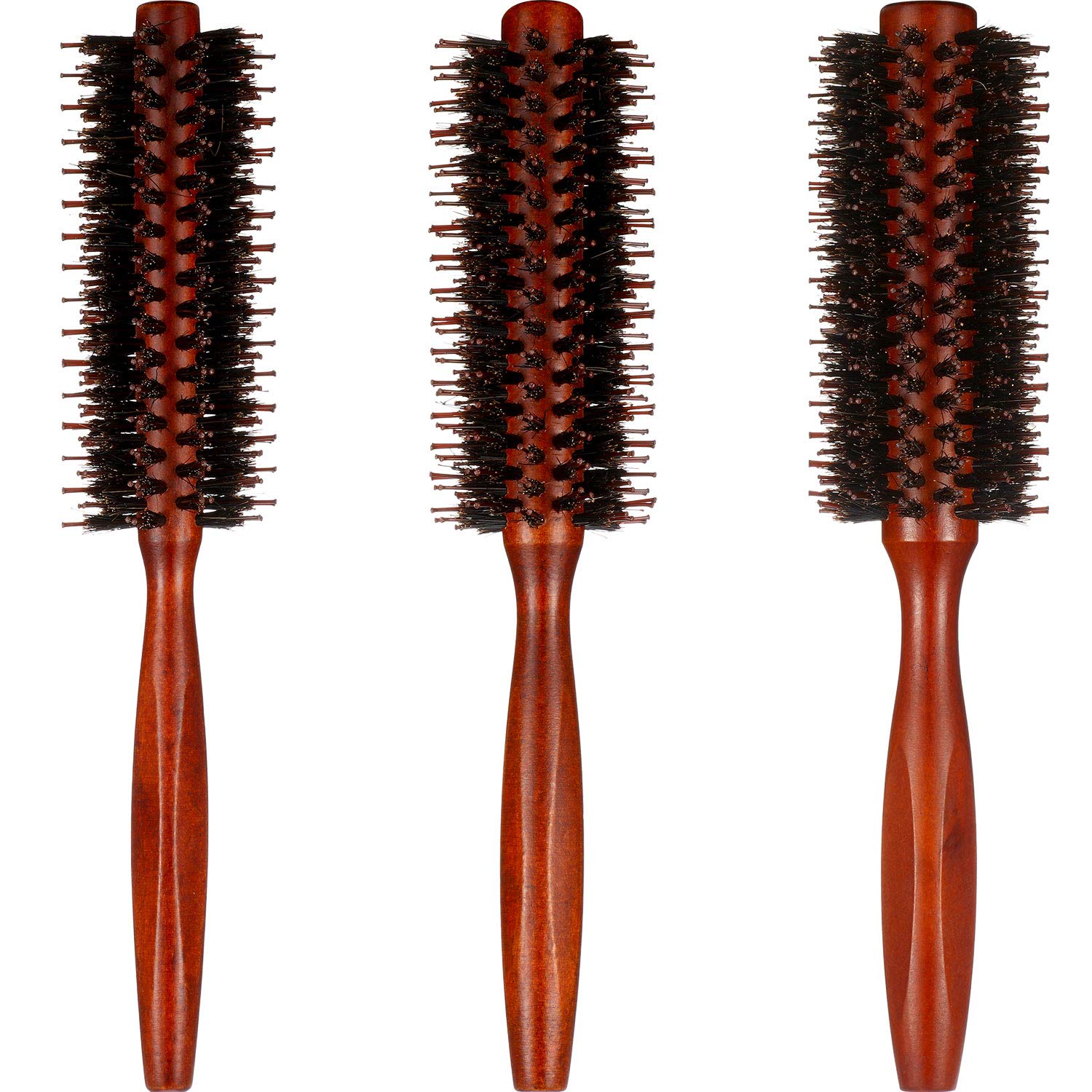 3 Pieces Boar Bristle Round Brush for Blow Drying Round Hair Brush with Wood Handle Quiff Roller Brush for Women Men and Girls (10/12/ 14 Rows)