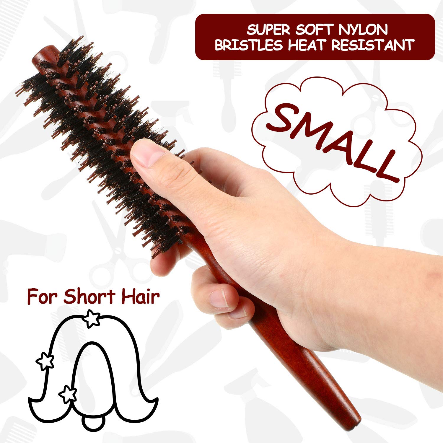 3 Pieces Boar Bristle Round Brush for Blow Drying Round Hair Brush with Wood Handle Quiff Roller Brush for Women Men and Girls (10/12/ 14 Rows)