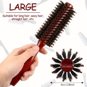 3 Pieces Boar Bristle Round Brush for Blow Drying Round Hair Brush with Wood Handle Quiff Roller Brush for Women Men and Girls (10/12/ 14 Rows)