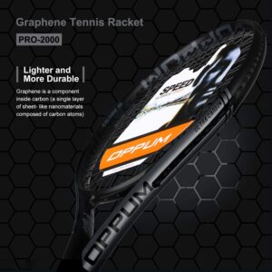 OPPUM Adult Carbon Fiber Tennis Racket, Super Light Weight Tennis Racquets Shock-Proof and Throw-Proof,Include Tennis Bag Tennis Overgrip (Graphene Racket PRO-2000 (Black), 4 1/4)