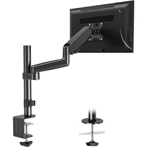 mountup monitor desk mount, monitor stand for desk fits 17 to 32 inch screen, tall monitor arm gas spring computer monitor stand, full motion height adjustable vesa mount with c clamp & grommet base