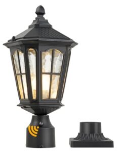 gydz post light outdoor with 3-inch pier mount base, 17''h exterior post light fixture,waterproof ip65 classic die cast aluminum with water ripple glass, e26 base 60w max,matte black