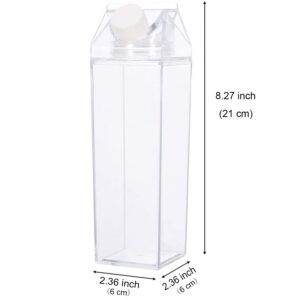 Bac-kitchen 2 Pack Milk Carton Water Bottle - Clear Square Milk Bottles BPA Free Portable Water Bottle with 23 PCS Stickers For Outdoor Sports Travel Camping Activities