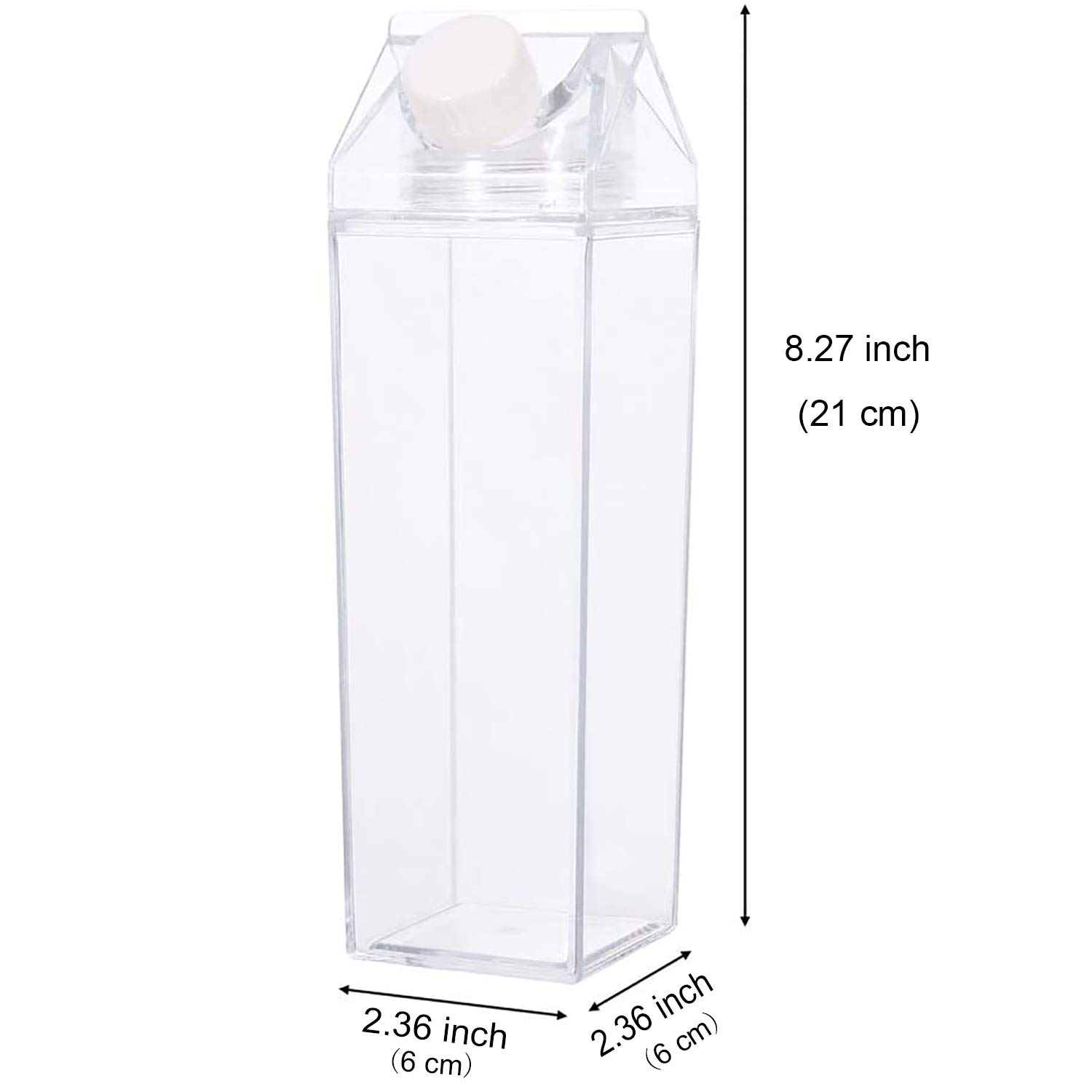 Bac-kitchen 2 Pack Milk Carton Water Bottle - Clear Square Milk Bottles BPA Free Portable Water Bottle with 23 PCS Stickers For Outdoor Sports Travel Camping Activities