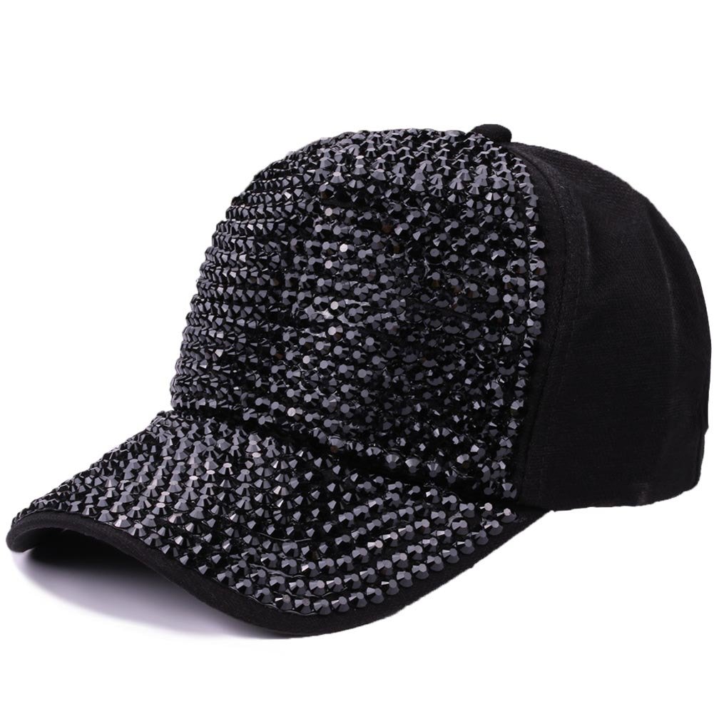 Gudessly Women Men Studded Rhinestone Crystals Adjustable Baseball Cap Plain Sparkle Bling Denim Sun Hat