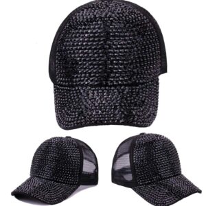 Gudessly Women Men Studded Rhinestone Crystals Adjustable Baseball Cap Plain Sparkle Bling Denim Sun Hat