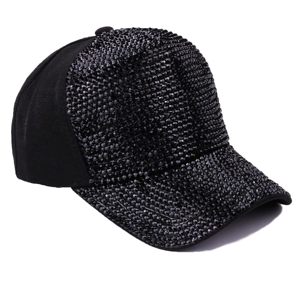 Gudessly Women Men Studded Rhinestone Crystals Adjustable Baseball Cap Plain Sparkle Bling Denim Sun Hat