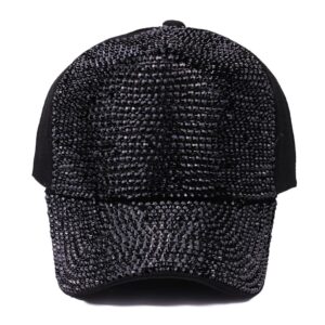 Gudessly Women Men Studded Rhinestone Crystals Adjustable Baseball Cap Plain Sparkle Bling Denim Sun Hat