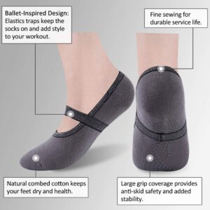 SuMade Non Skid Socks with Straps,Yoga Barre Socks for Women with Silicone Bikram Fitness Socks Gift Exercise Dance Sock 3 Pairs Black