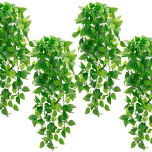 Whonline 4pcs 3.6FT Artificial Hanging Plants, Faux Pothos with 162 Leaves Each, Artificial Ivy Vine for Bedroom Wall Porch Garden Home Decor (No Basket)