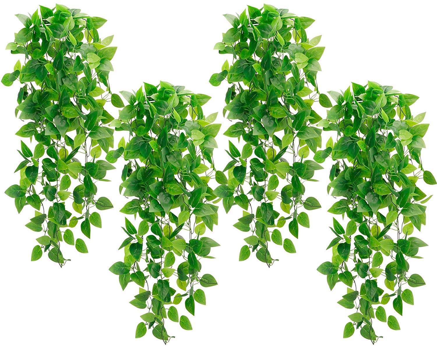 Whonline 4pcs 3.6FT Artificial Hanging Plants, Faux Pothos with 162 Leaves Each, Artificial Ivy Vine for Bedroom Wall Porch Garden Home Decor (No Basket)