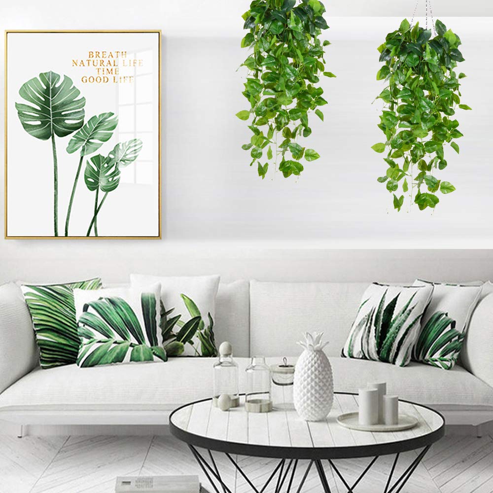 Whonline 4pcs 3.6FT Artificial Hanging Plants, Faux Pothos with 162 Leaves Each, Artificial Ivy Vine for Bedroom Wall Porch Garden Home Decor (No Basket)