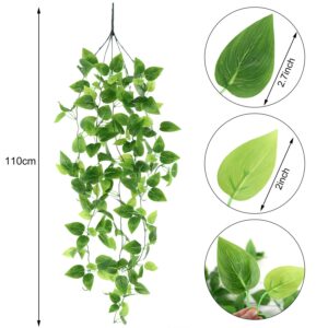 Whonline 4pcs 3.6FT Artificial Hanging Plants, Faux Pothos with 162 Leaves Each, Artificial Ivy Vine for Bedroom Wall Porch Garden Home Decor (No Basket)