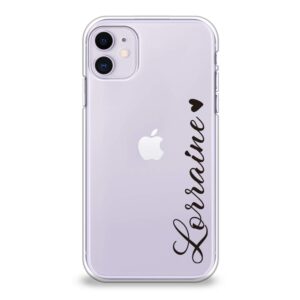 casesbylorraine compatible with iphone 11 6.1" case, personalized custom name text with heart clear transparent case flexible tpu soft gel protective cover for iphone 11 6.1 inch (2019)