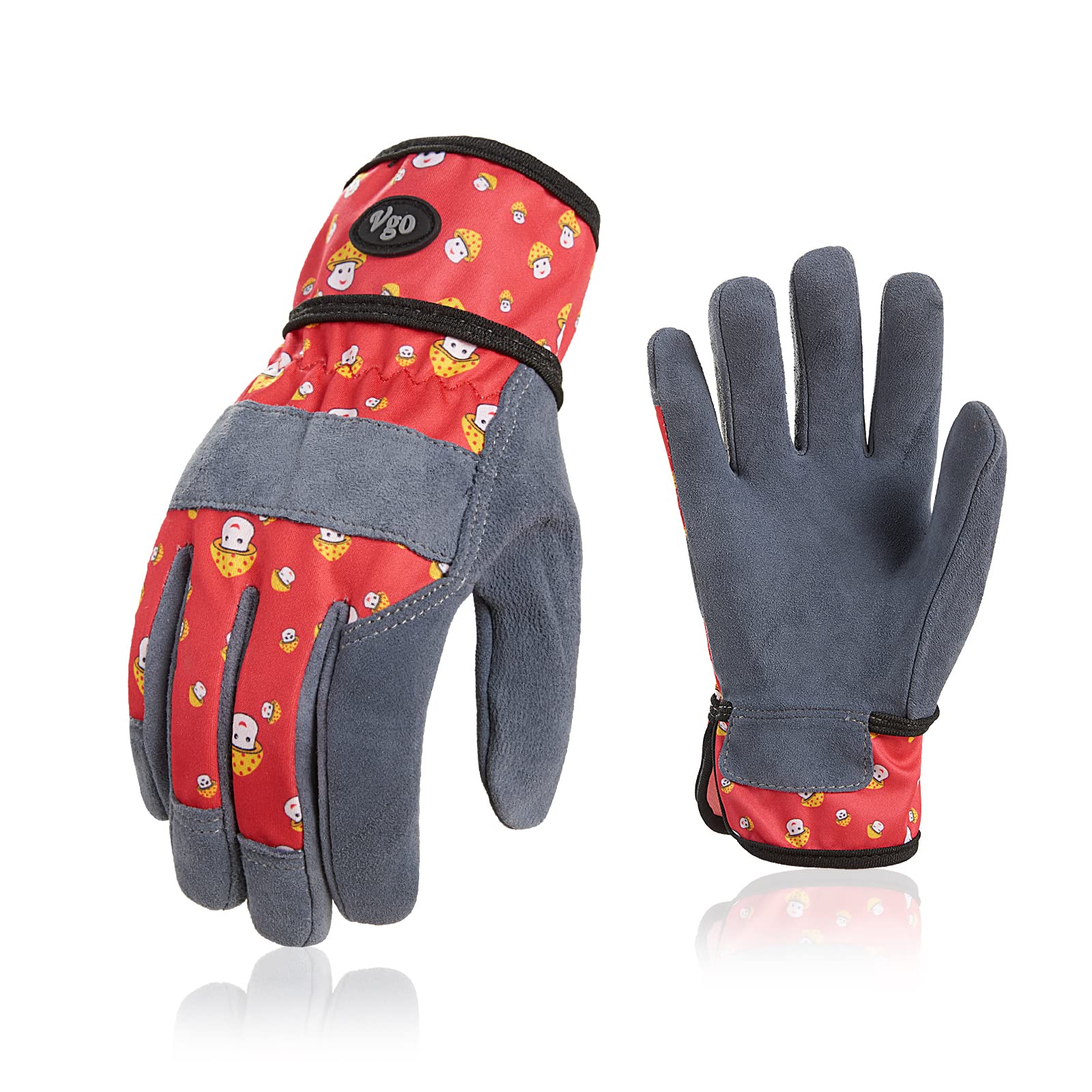 Vgo... 1-Pair Age 6-7 Kids Soft Deerskin Leather Winter Outdoor Gloves for Playing, Riding, Hiking (Size L,Red, DB3561FW)