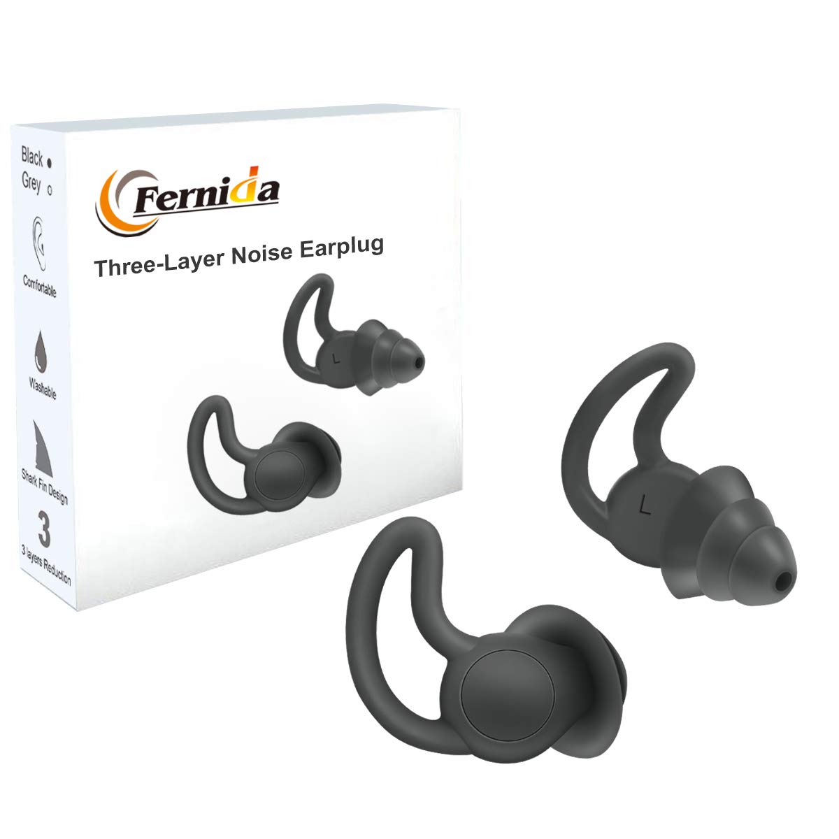 FERNIDA Ear Plugs for Noise Reduction, Reusable Silicone Anti-Noise Earplugs for Sleeping Snoring Traveling Studying Working, Oval 3-Layer Hearing Protection, 40dB Noise Cancelling