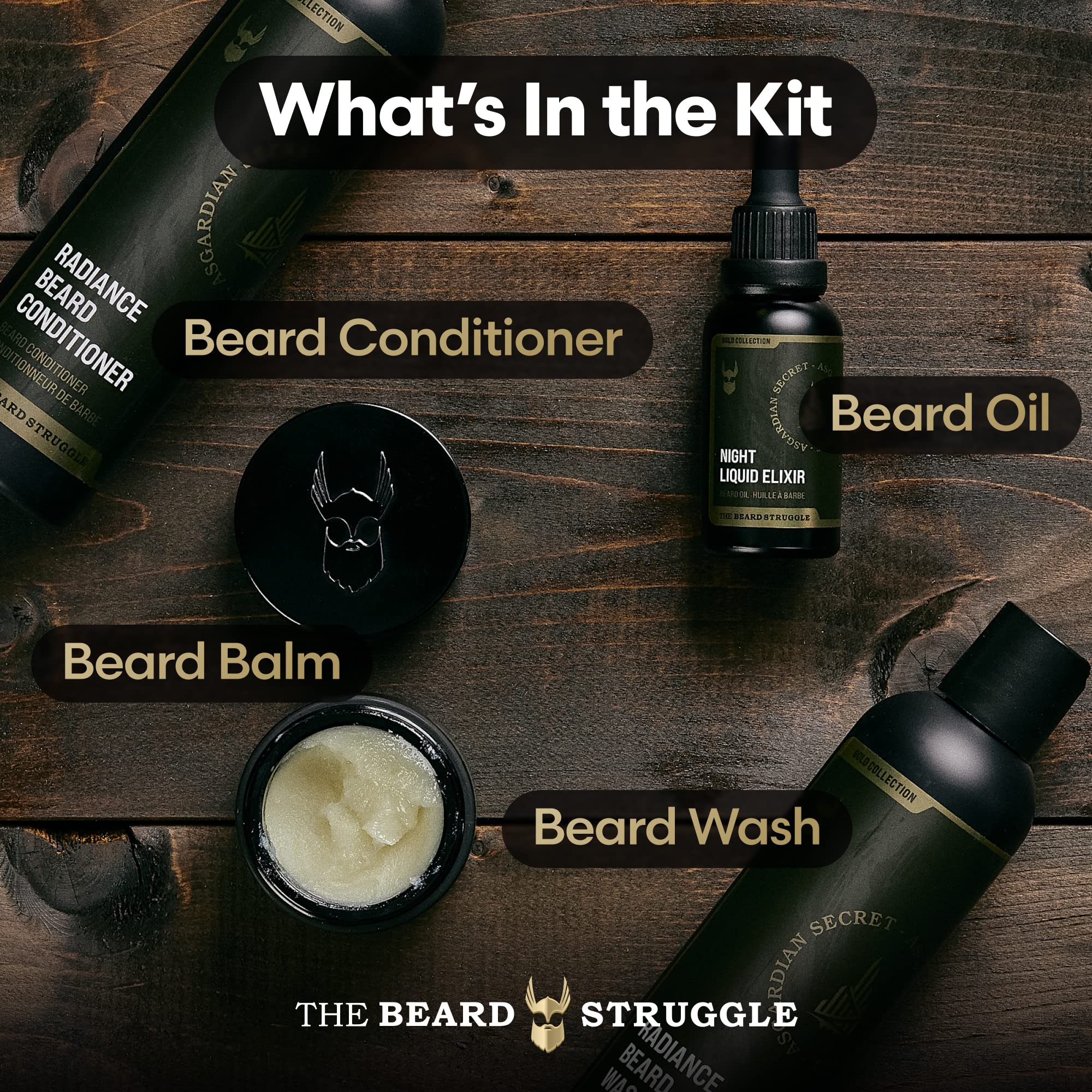 The Beard Struggle Beard Growth Kit for Men Essential Beard Kit includes Beard Balm, Beard Oil, Beard Wash, & Beard Conditioner - Beard Grooming Kit for Men - Silver Collection - Viking Storm