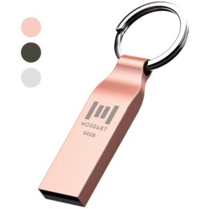 mosdart 64gb usb 2.0 flash drive metal keychain exfat zip drive waterproof thumb drive 64 gb dustproof usb2.0 jump drive 64g shockproof memory stick for storage and backup,rose gold