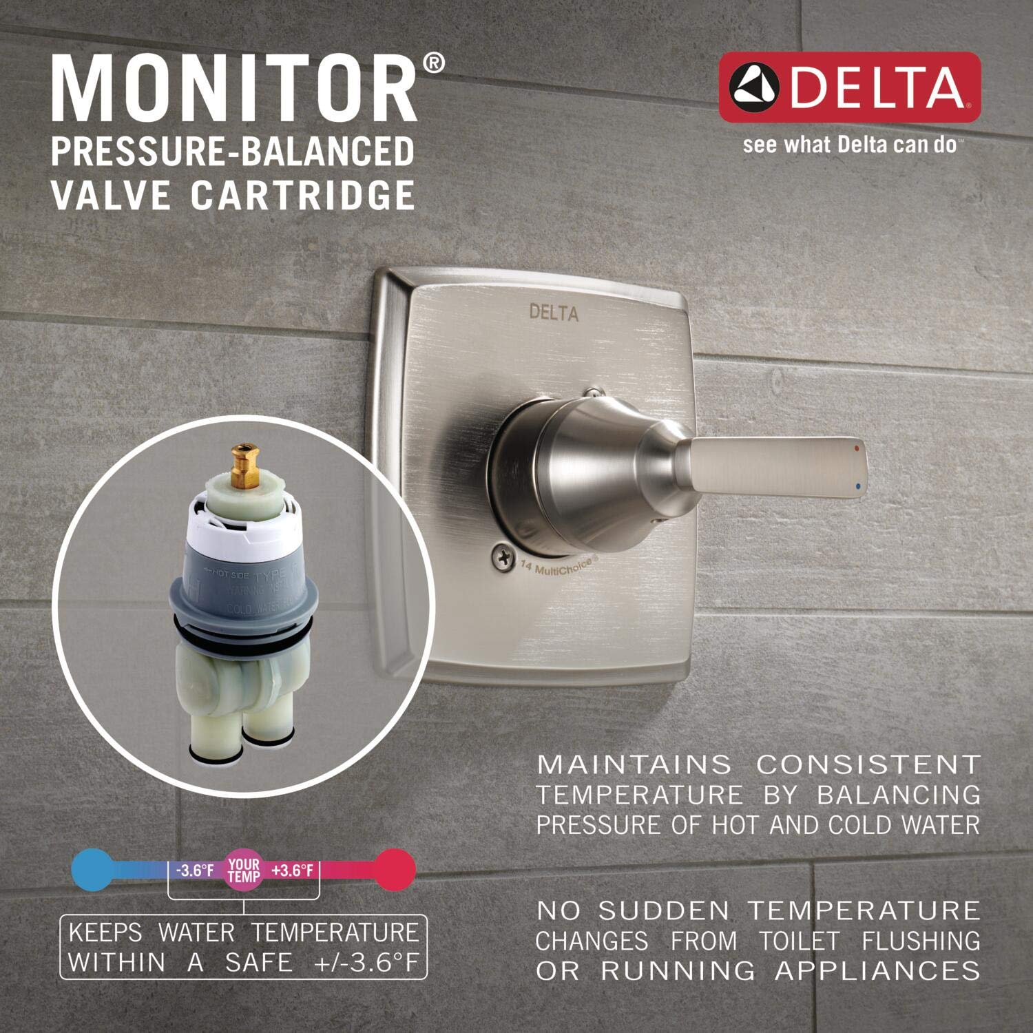 DELTA FAUCET T24859-CZ Contemporary Monitor 14 Series Valve 3-Setting Integrated Shower Trim with Diverter, Champagne Bronze