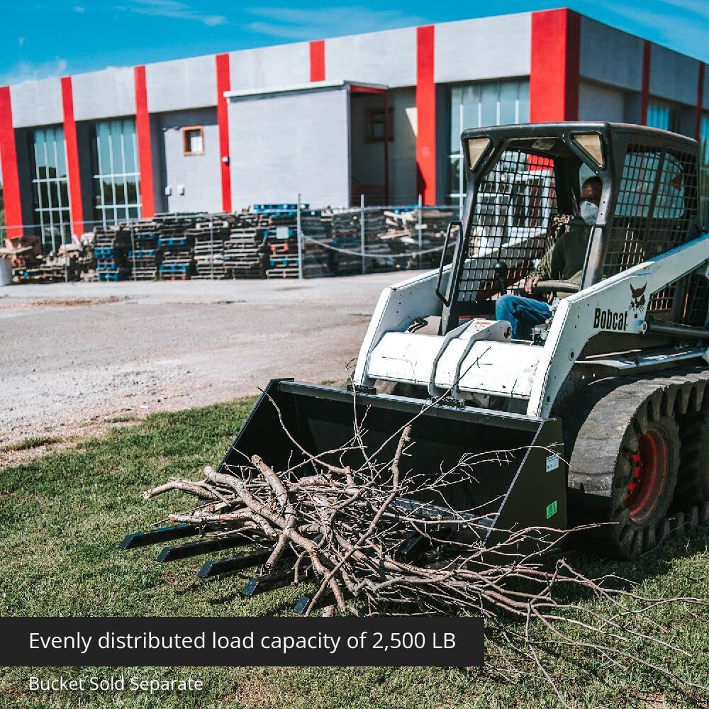 Titan Attachments 21" Fork Length Clamp-On Debris Forks V2, Fits 48" Loader Buckets, Skid Steers, Rated 2,500 LB Capacity