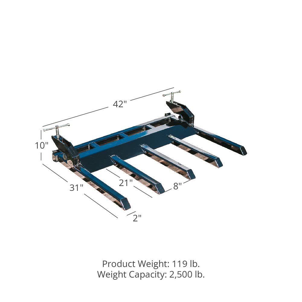 Titan Attachments 21" Fork Length Clamp-On Debris Forks V2, Fits 48" Loader Buckets, Skid Steers, Rated 2,500 LB Capacity