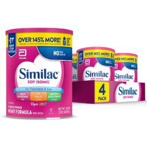 similac soy isomil infant formula, for fussiness & gas, plant-based protein, baby formula powder, 30.8-oz value can, pack of 4