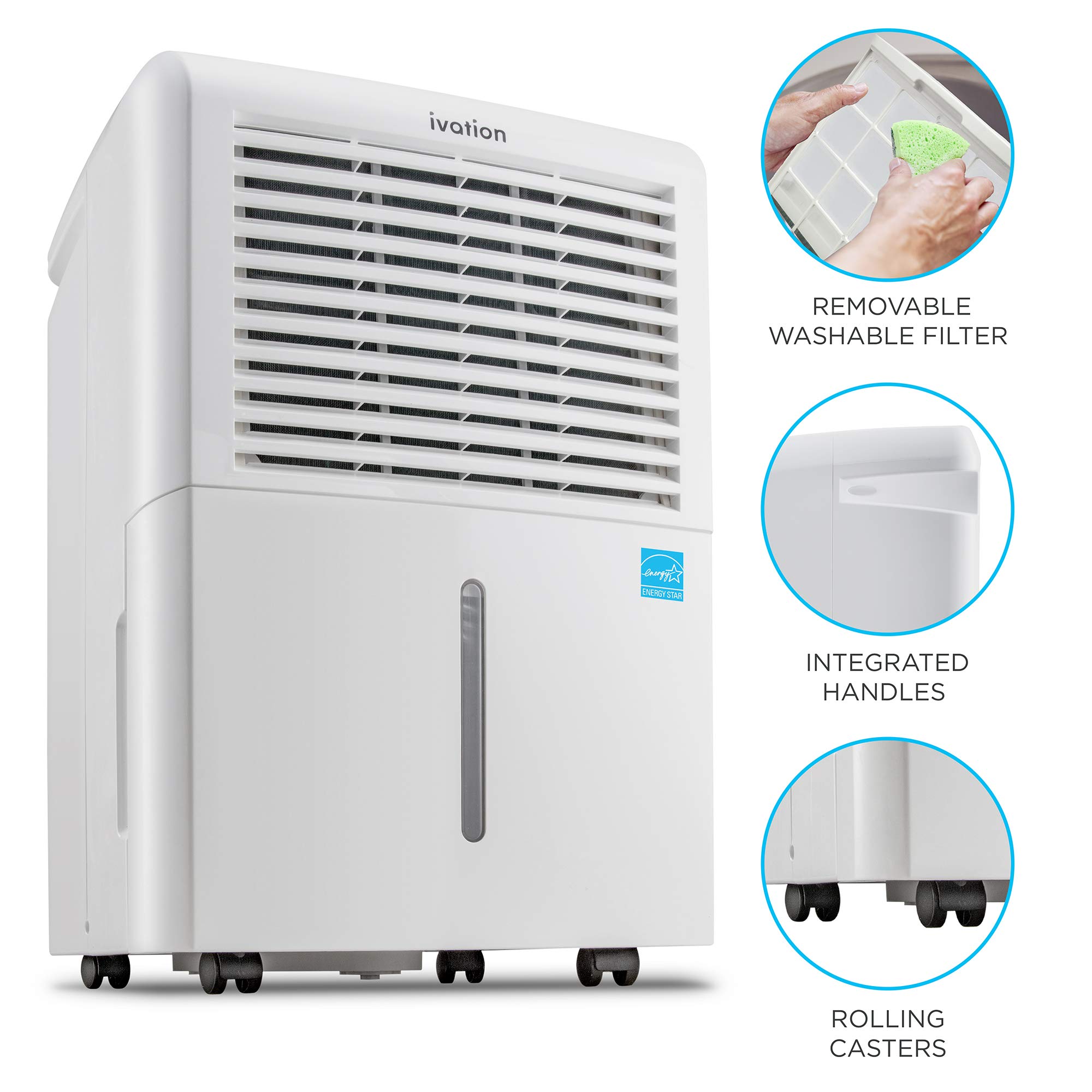 Ivation 4,500 Sq Ft Smart Wi-Fi Energy Star Dehumidifier with App, Continuous Drain Hose Connector, Programmable Humidity, 2.25 Gal Reservoir for Medium and Large Rooms (4,500 Sq Ft With Pump)