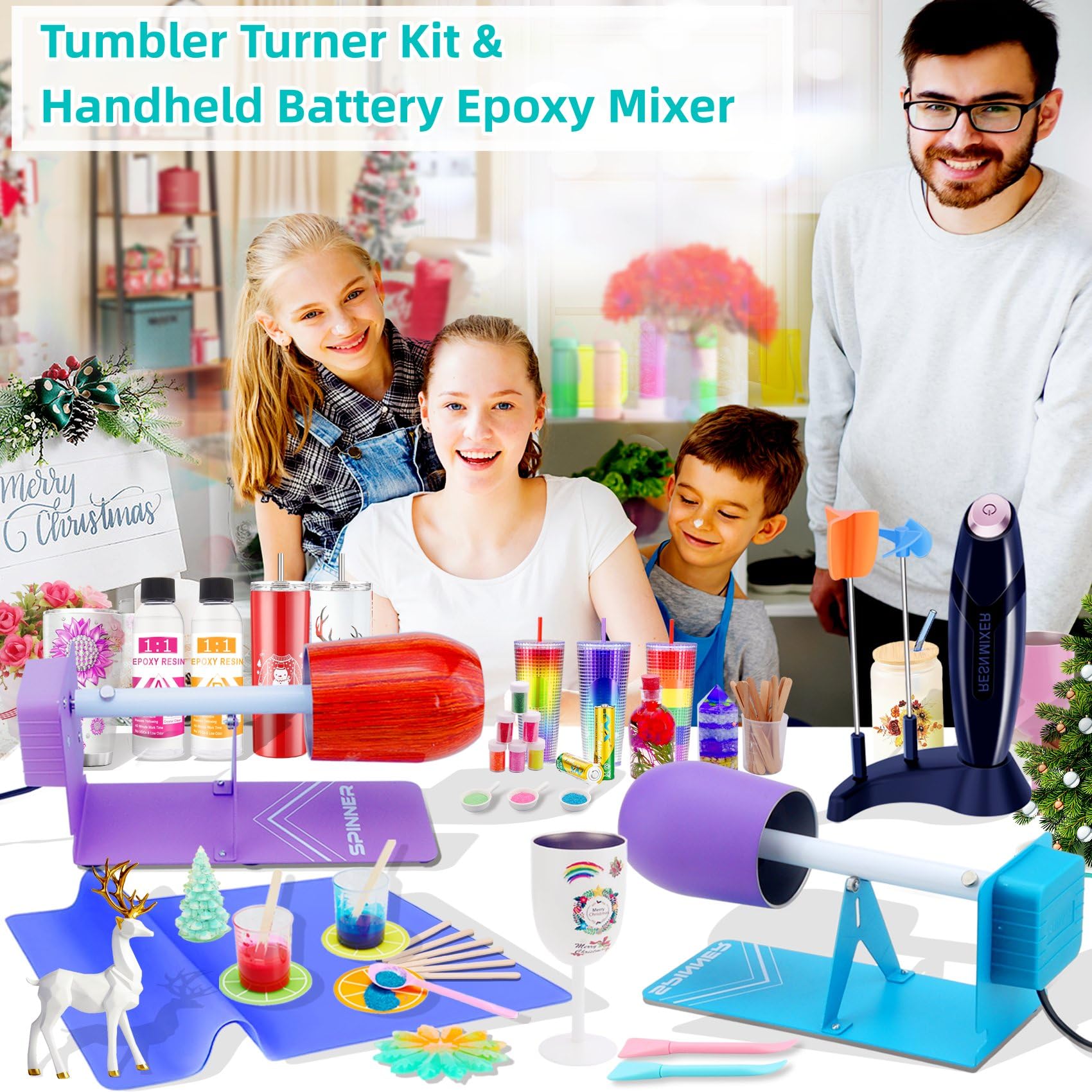 HXH Cup Turner Tumbler Cuptisserie Kit,Handheld Battery Epoxy Mixer,Cup Spinner for DIY Glitter Epoxy Crafts Tumblers