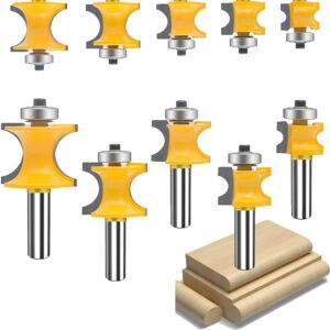 taiwain 5pcs router bit set 1/2 inch shank woodworking cutter, half round bearing bullnose milling cutter bits, carbide tipped round edge cutting ball blade radius 1/8" 3/16" 1/4" 5/16" 3/8" (e-s04)