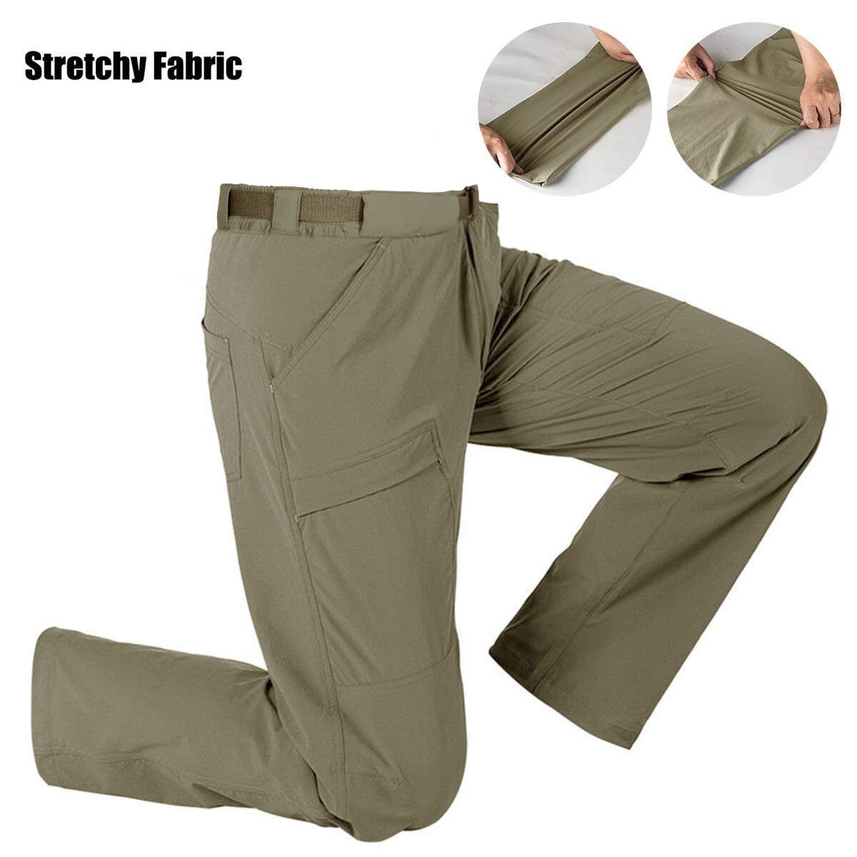 FREE SOLDIER Men's Outdoor Cargo Hiking Pants with Belt Lightweight Waterproof Quick Dry Tactical Pants Nylon Spandex (Mud 36W/34L)