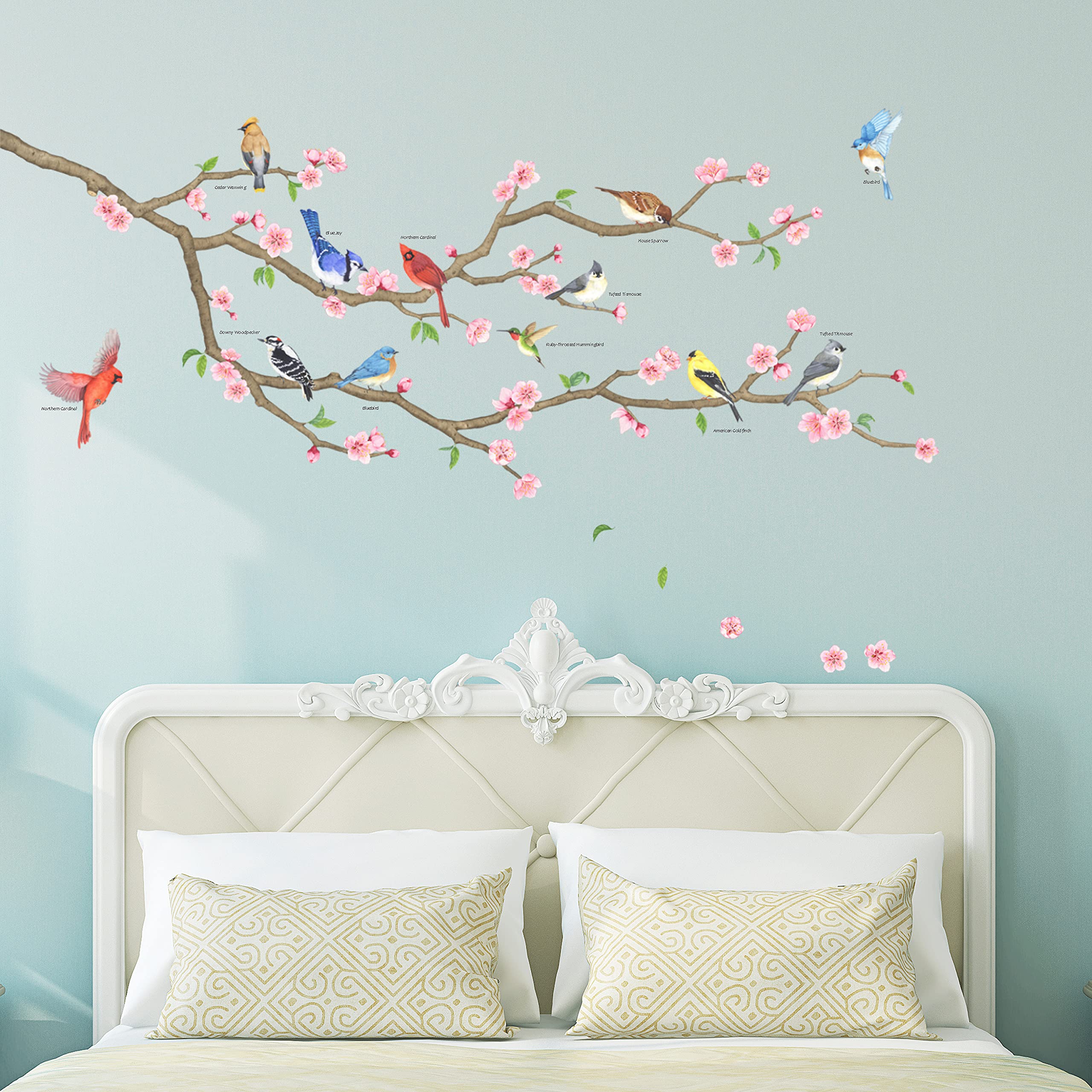 DECOWALL DAT-2004 Garden Birds on Tree Branch Kids Wall Stickers Wall Decals Peel and Stick Removable Wall Stickers for Kids Nursery Bedroom Living Room d?cor