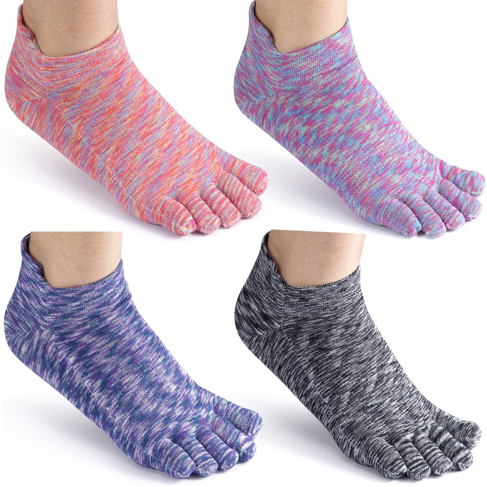 HABITER Women's Toe Socks No Show Cotton Five Finger Socks Athletic Running 4 Pack(Dye01)