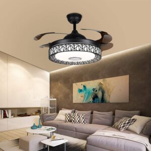 Razaban 42 inch Ceiling Fan Light with Bluetooth Speaker and Remote Control, Modern 3-Color Dimming Chandelier Mute Ceiling Fans with Lights for Bedroom Dining/Living Room (42inch-Black)