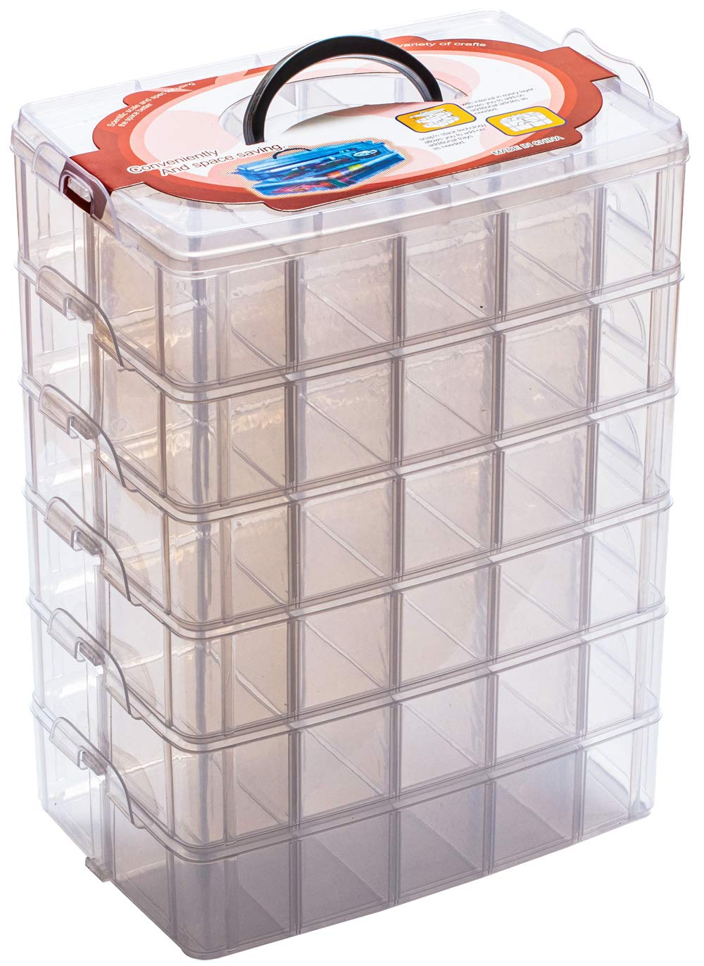 Sooyee 6 Layers Stackable Storage Container Clear 60 Adjustable Compartments,Compatible with Small Toys Arts and Crafts Piping Tips Hardware Storage Organizer