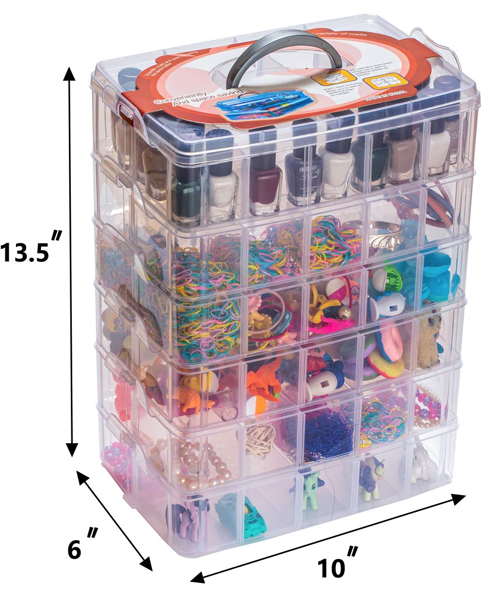 Sooyee 6 Layers Stackable Storage Container Clear 60 Adjustable Compartments,Compatible with Small Toys Arts and Crafts Piping Tips Hardware Storage Organizer