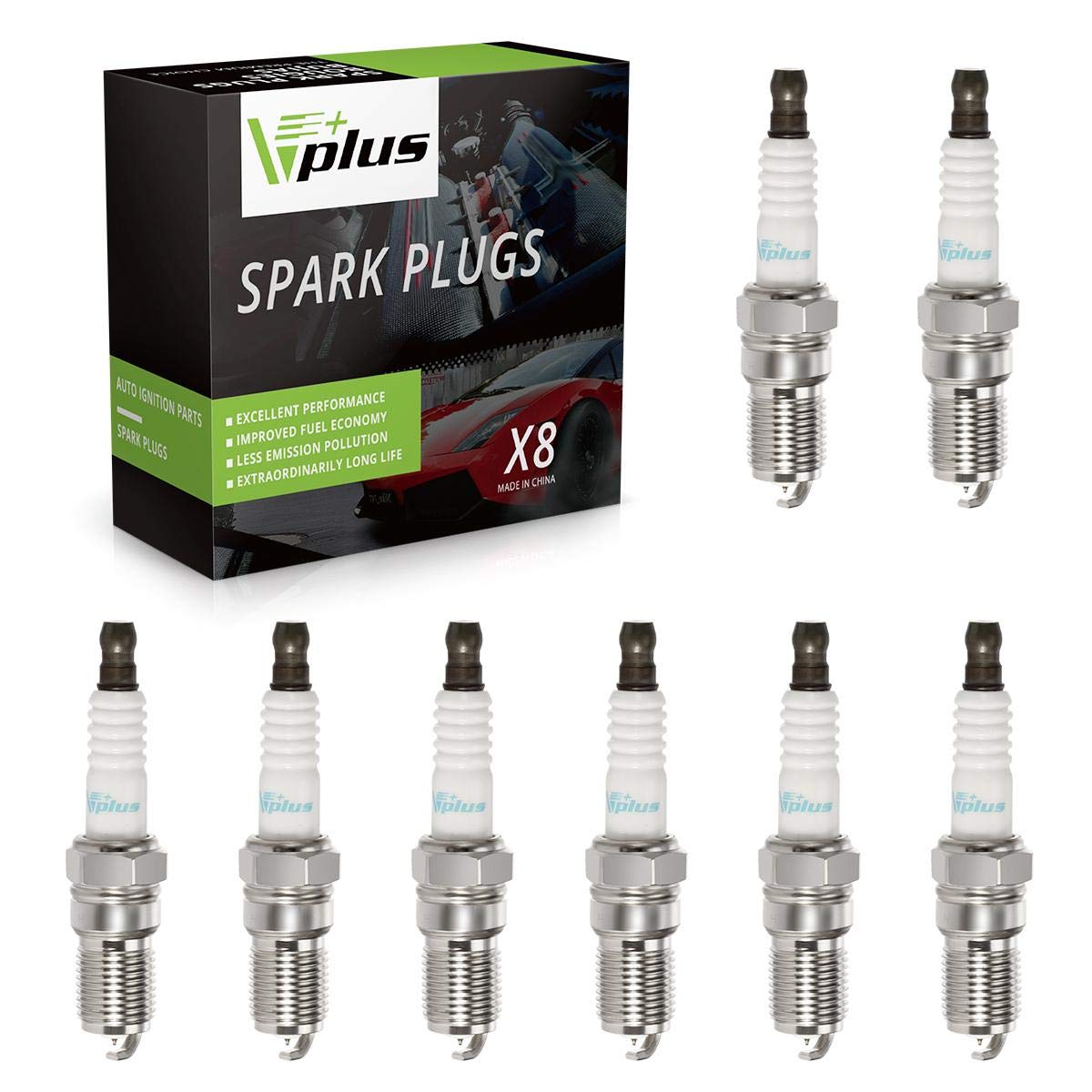 Vplus 8PCS Platinum Spark Plug, Replaces# 3186, TR5GP Compatible with Chevy Silverado 1500 2500 HD, Tahoe, Sierra 1500, Suburban 1500, Express 2500 3500, Escape, Yukon,Corvette 5.3L 6.0L V6 V8