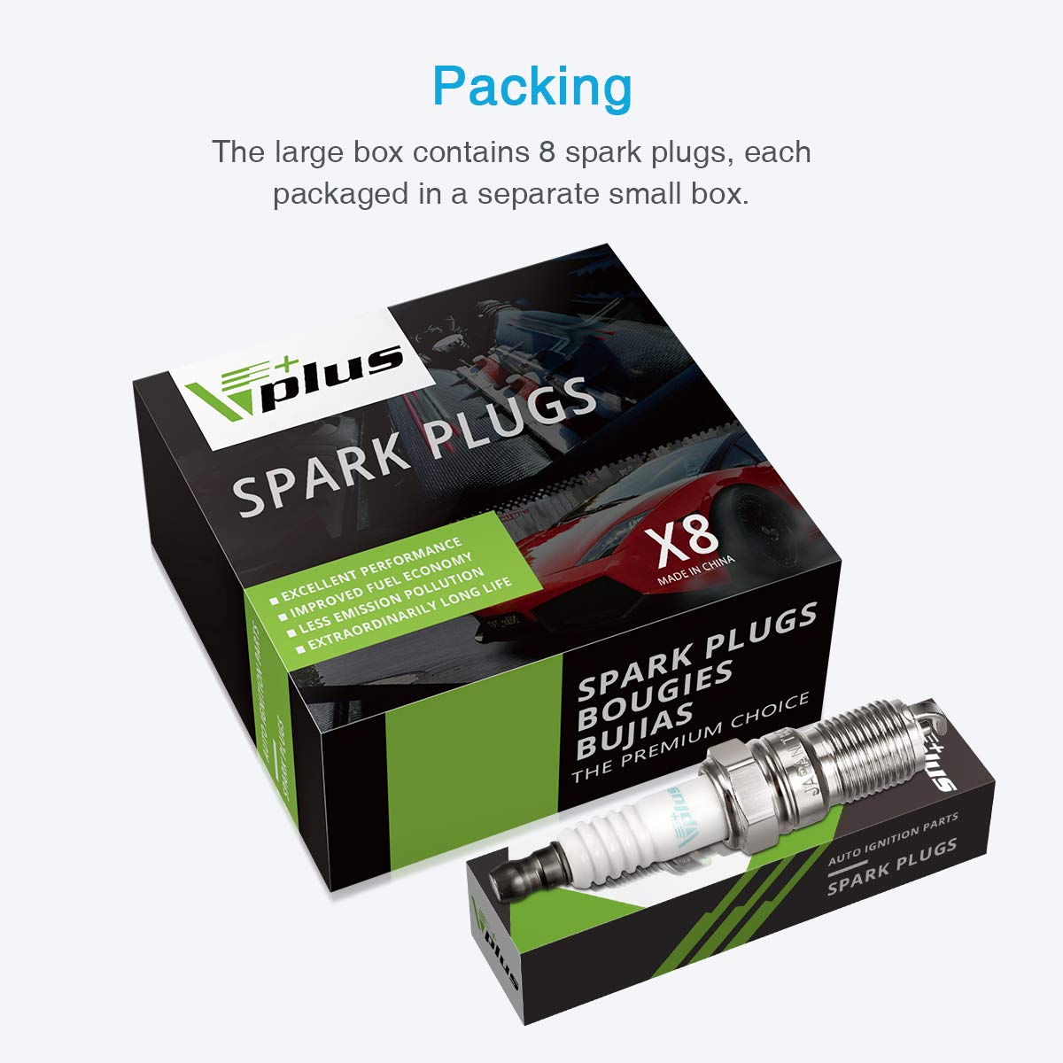 Vplus 8PCS Platinum Spark Plug, Replaces# 3186, TR5GP Compatible with Chevy Silverado 1500 2500 HD, Tahoe, Sierra 1500, Suburban 1500, Express 2500 3500, Escape, Yukon,Corvette 5.3L 6.0L V6 V8