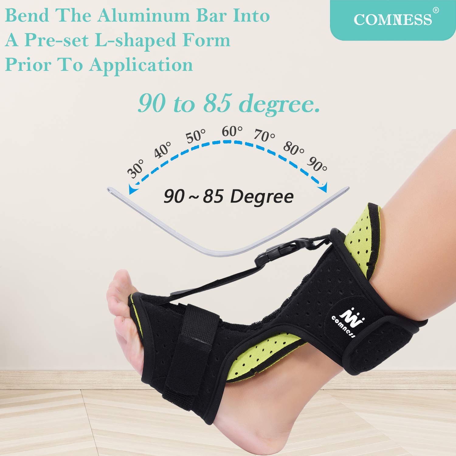 comness Night Splint for Plantar Fasciitis Relief, Adjustable Foot Brace, Ankle, Heel, Foot Drop Support, Arch Pain Relief For Women & Men