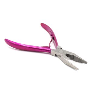 Professional Hair Extension & Beading Tool Kit Remove Plier Set for beads (4 Piece) I-Link Micro Ring Loop Needle Pulling Hook Threader Wire for Silicone Rings (Shocking Pink)