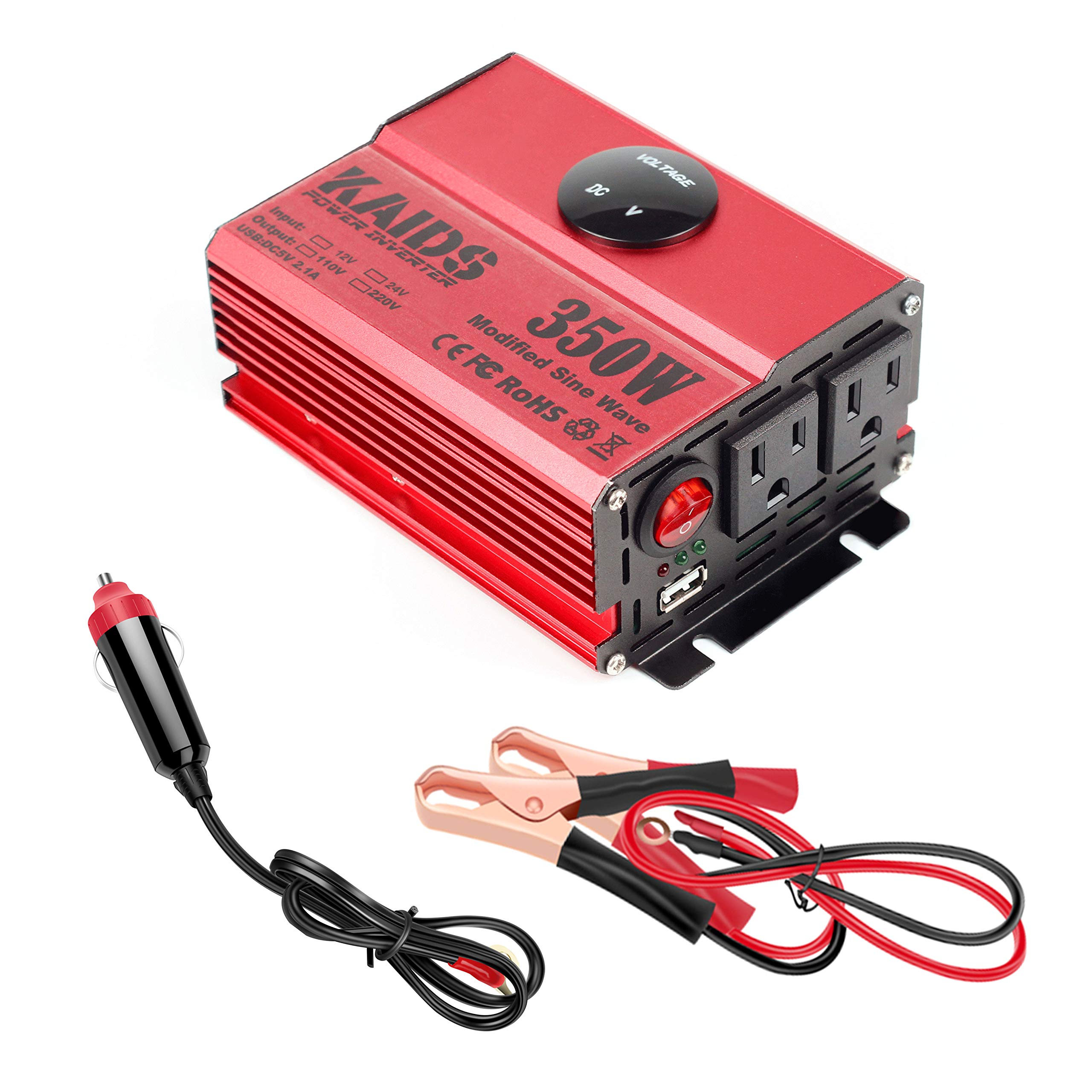 KAIDS Clearance Items Power Inverter Full Power 350W Car Inverter Peak 700W DC 12V to 110V AC Car Inverter USB Ports Charger Adapter Car Plug Converter with Switch and Current LED Screen(350w)