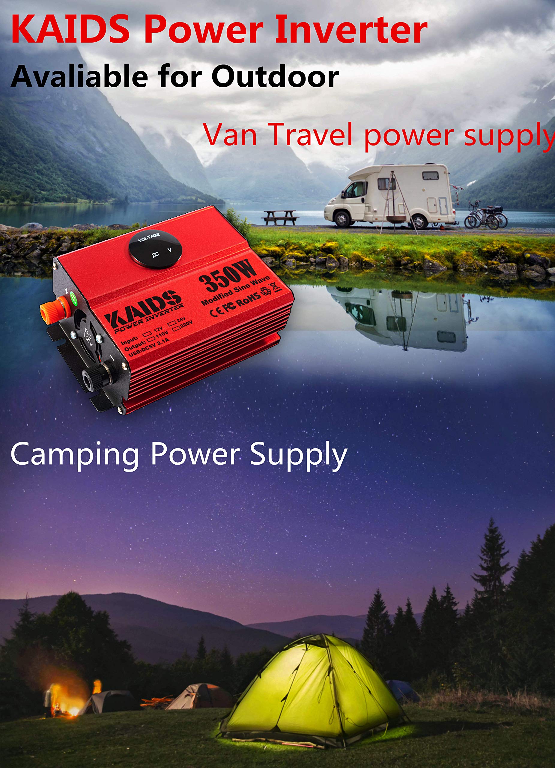 KAIDS Clearance Items Power Inverter Full Power 350W Car Inverter Peak 700W DC 12V to 110V AC Car Inverter USB Ports Charger Adapter Car Plug Converter with Switch and Current LED Screen(350w)