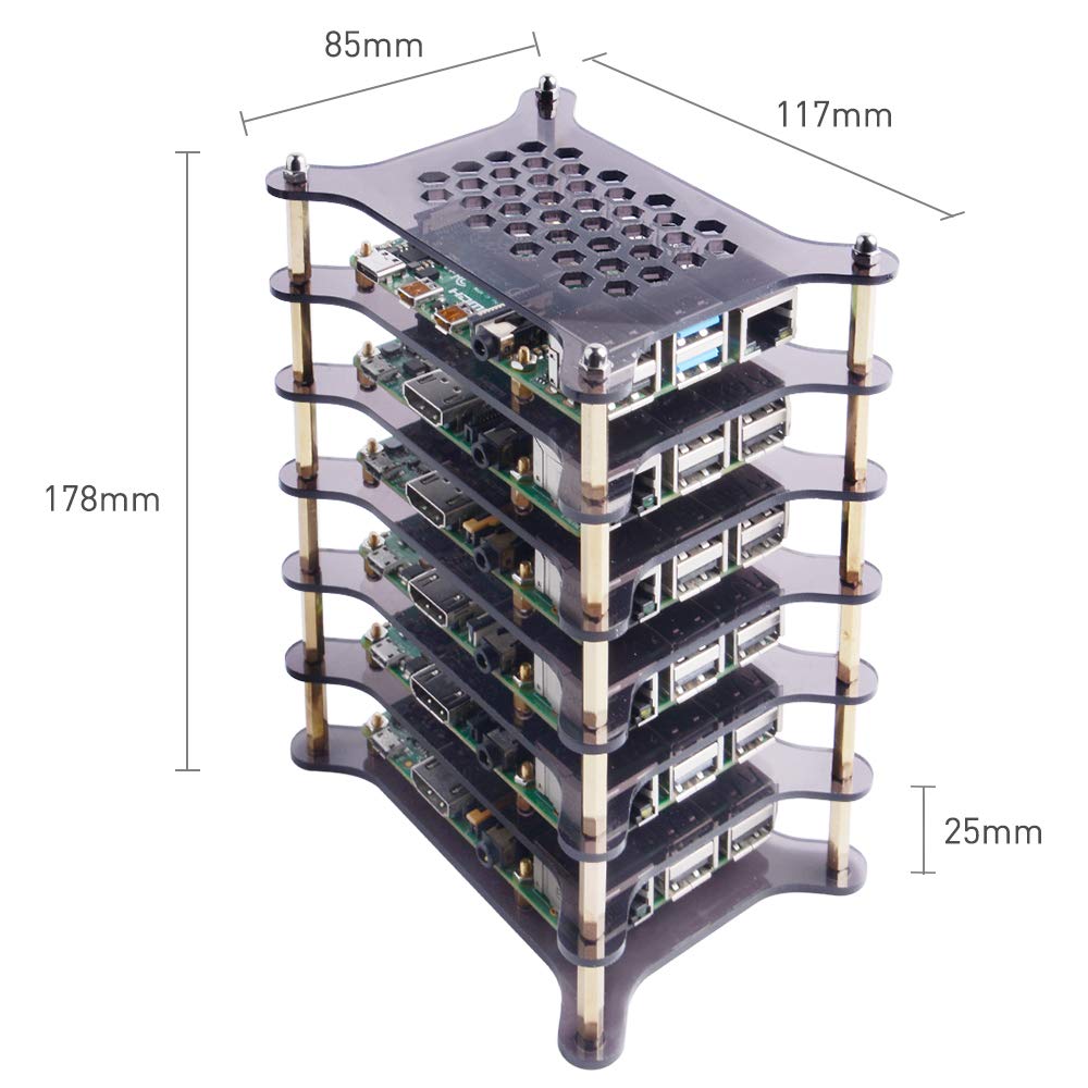 GeeekPi 6-Layers Cluster Case for Raspberry Pi, Pi Rack Case with Raspberry Pi Heatsinks Stackable Case Stack Enclosure for Raspberry Pi 4/3/2 Model B,Raspberry Pi 3 Model B+ (Brown)