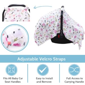 Muslin Baby Car Seat Cover for Boys Girls, Infant Car Seat Canopy, Summer Car Seat Tent Lightweight Breathable, Pink Flower