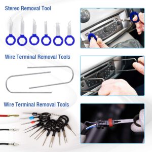 BYNIIUR Trim Removal Tool,Auto Push Pin Bumper Retainer Clip Set Fastener Terminal Remover Tool Adhesive Cable Clips Pry Kit Car Panel Radio Removal Auto Clip Pliers, Blue