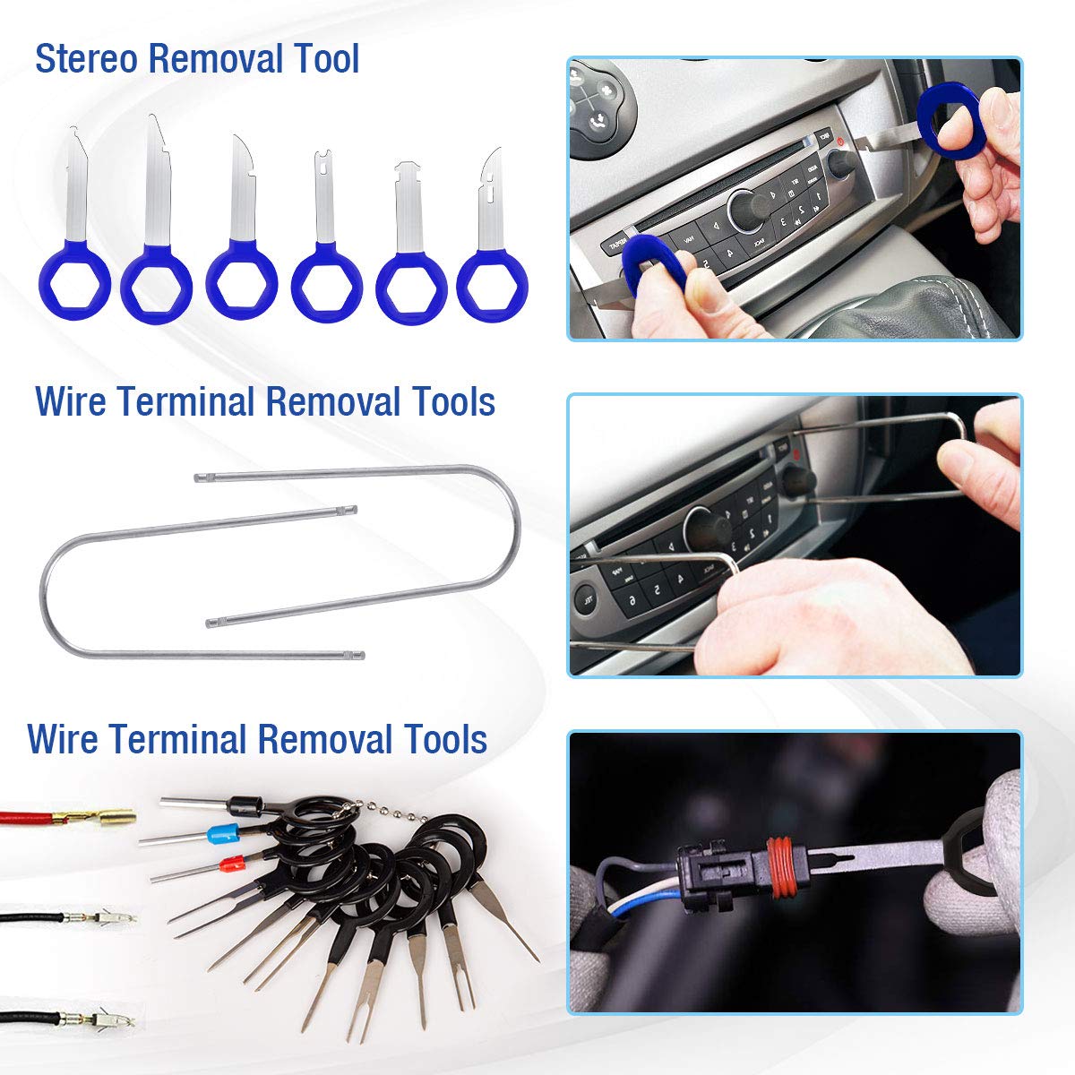 BYNIIUR Trim Removal Tool,Auto Push Pin Bumper Retainer Clip Set Fastener Terminal Remover Tool Adhesive Cable Clips Pry Kit Car Panel Radio Removal Auto Clip Pliers, Blue