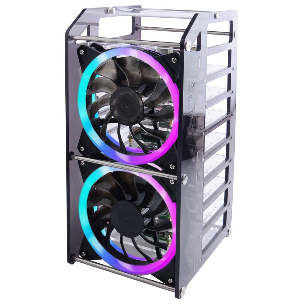 GeeekPi Cluster Case for Raspberry Pi, Pi Rack Case Stackable Case with Cooling Fan 120mm RGB LED 5V Fan for Raspberry Pi 4B/3B+/3B/2B/B+ and Jetson Nano (8-Layers)